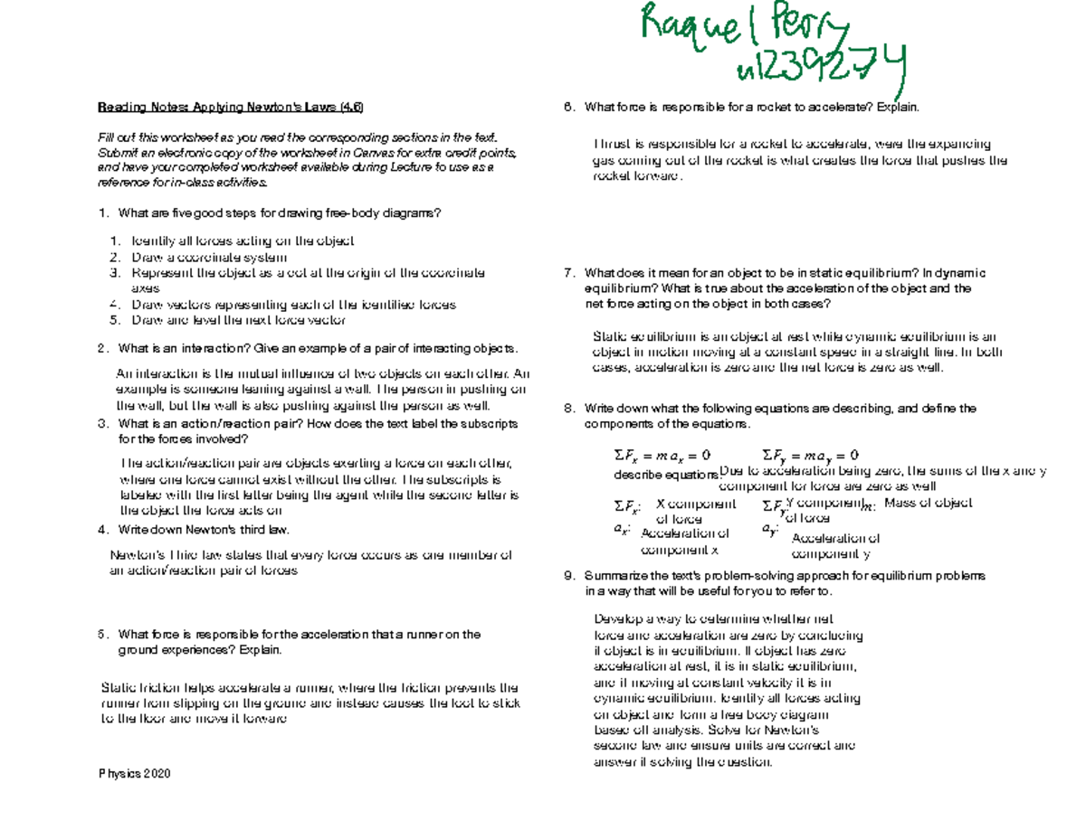 Reading notes 4 - Applying Newton’s Laws - Reading Notes: Applying ...