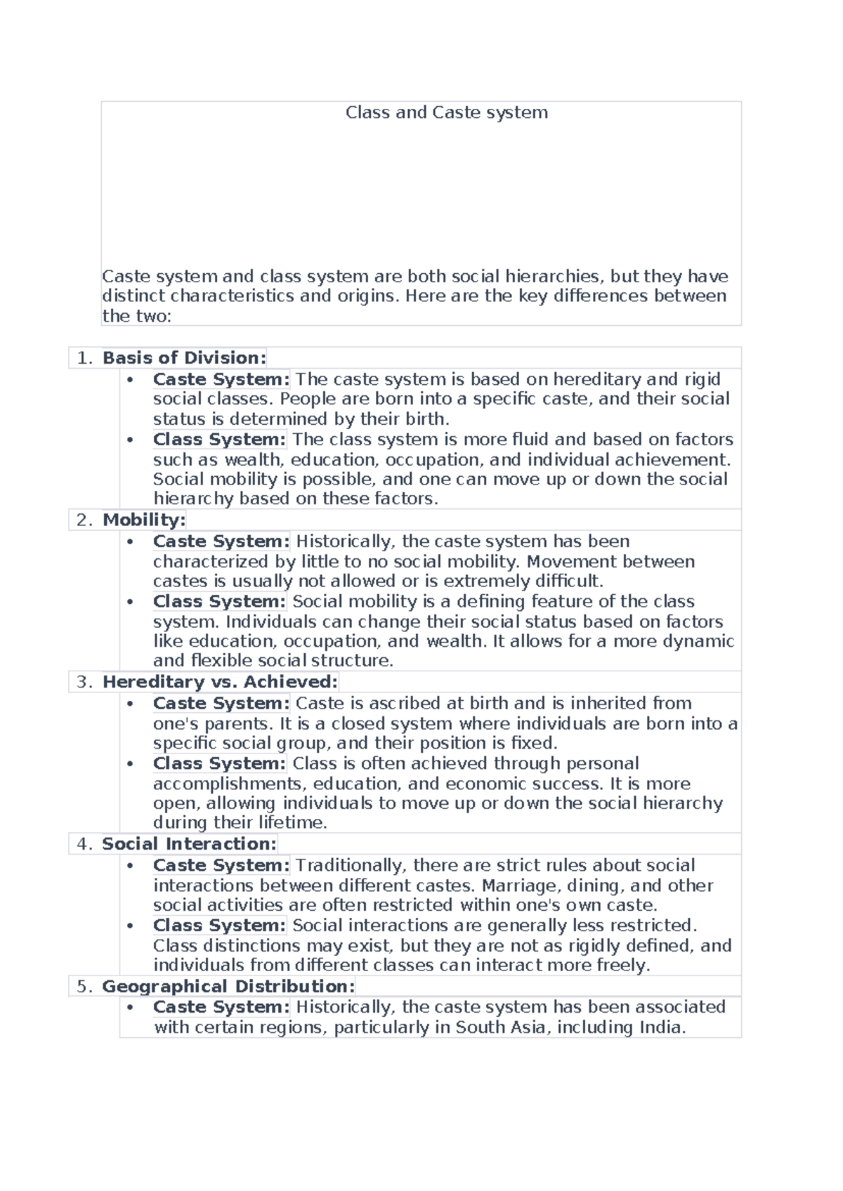 Class and Caste system - Class and Caste system Caste system and class ...