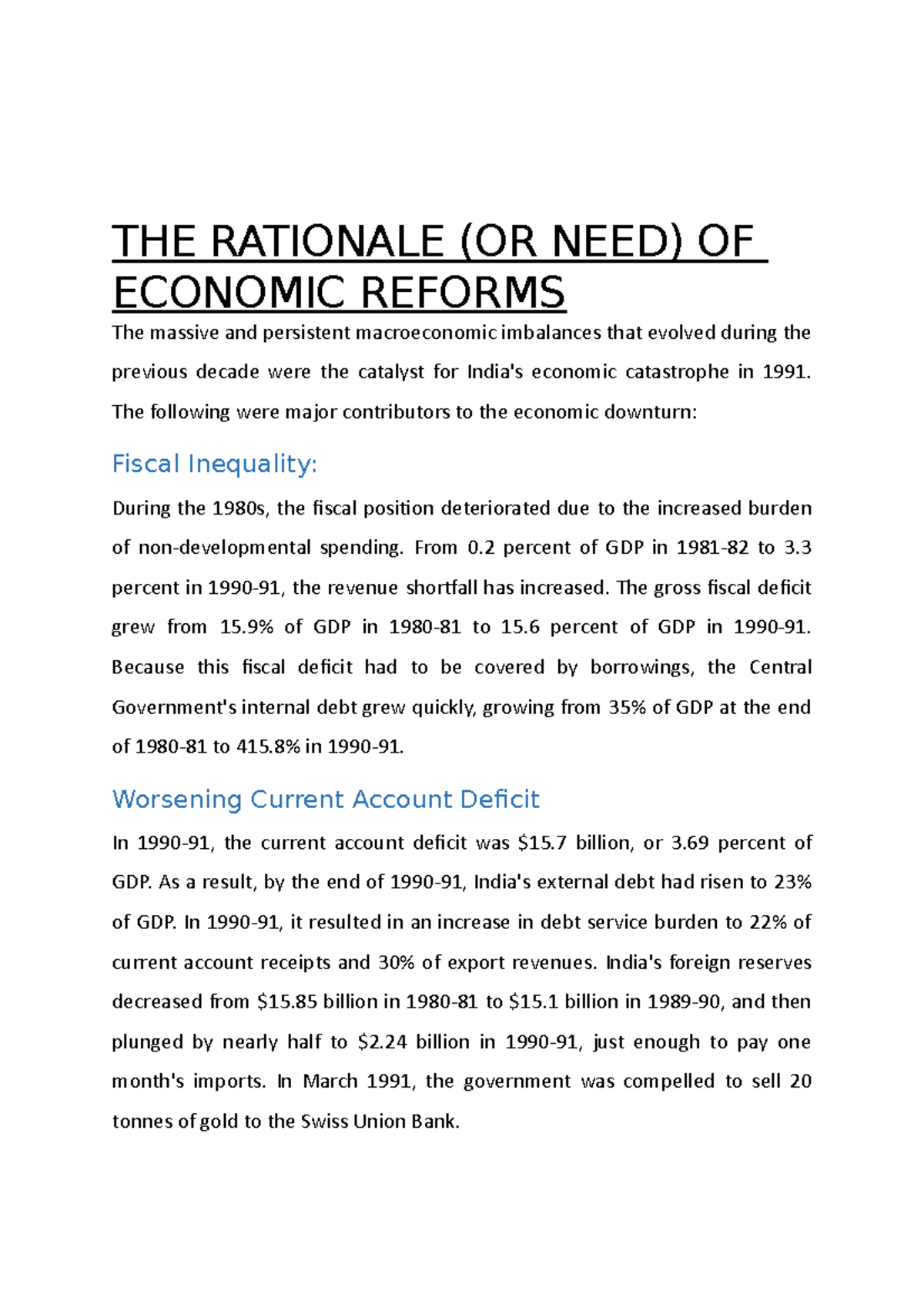 THE Rationale (OR NEED) OF Economic Reforms - THE RATIONALE (OR NEED ...