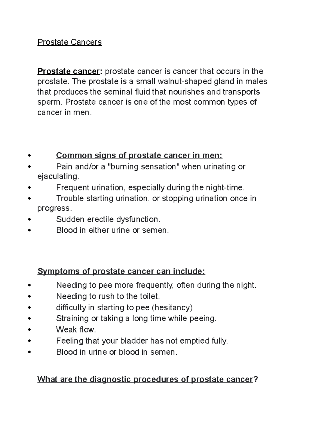 Cancer Work - assignment work - Prostate Cancers Prostate cancer ...
