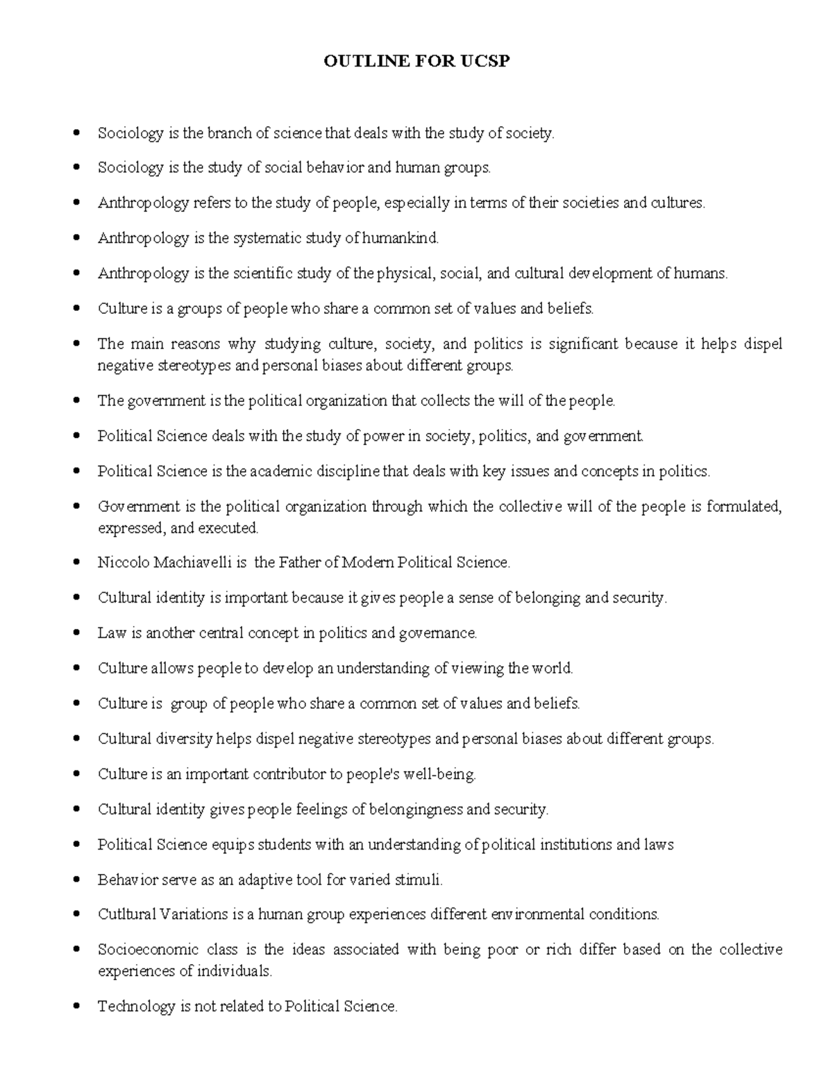 Outline-for-ucsp - additional details - OUTLINE FOR UCSP Sociology is ...