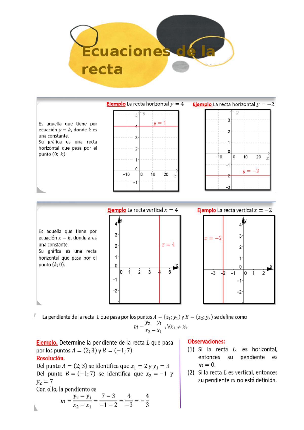 Ecuaciones en la recta - Matemática - Ecuaciones de la recta - Studocu