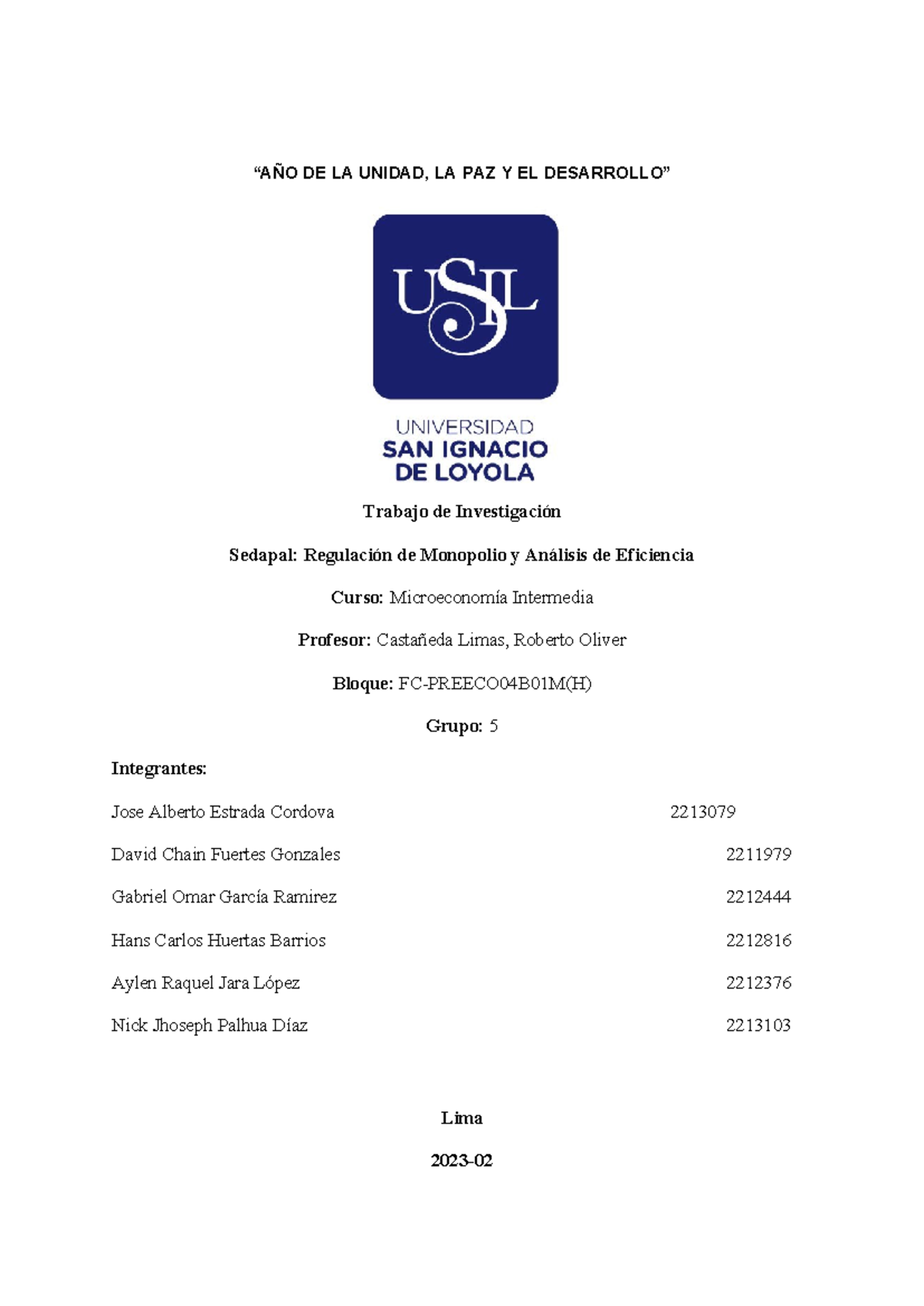 Trabajo Micro - “AÑO DE LA UNIDAD, LA PAZ Y EL DESARROLLO” Trabajo de ...