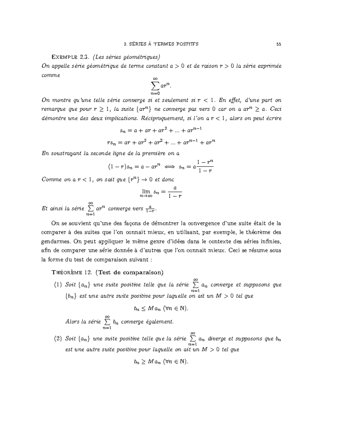 Cours Math Collin Analyse-19 - S ́ERIES `A TERMES POSITIFS 55 Exemple 2 ...