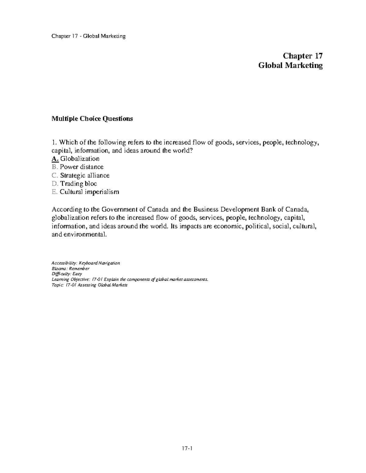 Chap017 - Practice Test bank for Commerce 2MA3 Quiz/Test - Chapter 17 ...