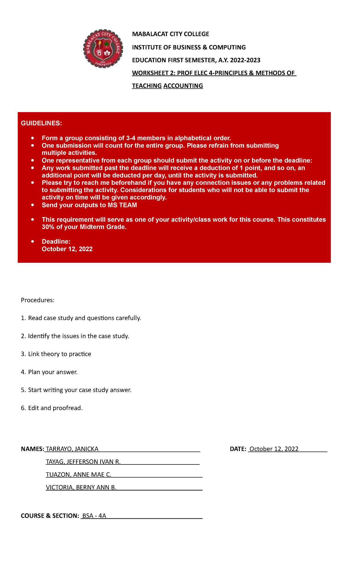 Assignment -2 Profelec-4- Cycle-2-AY-2022-2023 - MABALACAT CITY COLLEGE ...