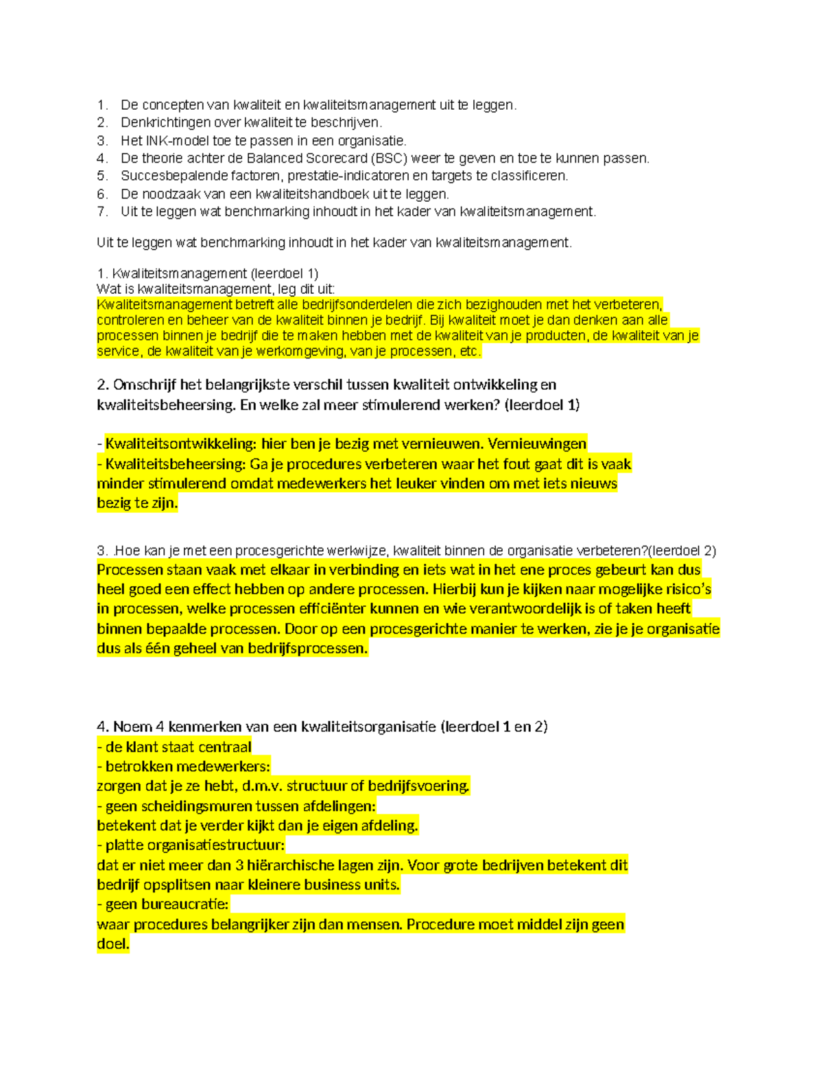 Kwaliteitsmanagement toets - 1. De concepten van kwaliteit en ...
