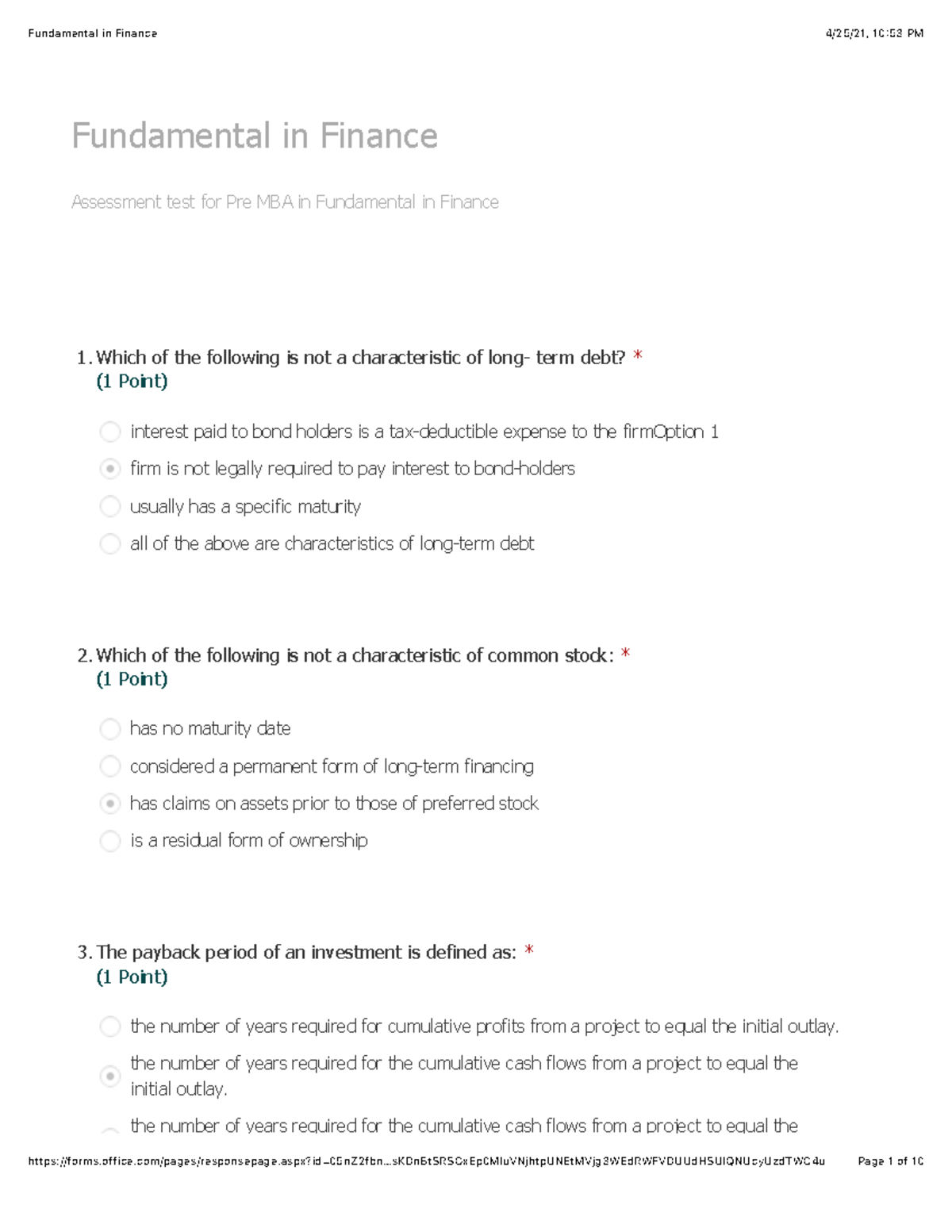 Fundamental in Finance - forms.office/pages/responsepage.aspx Page 1 of ...
