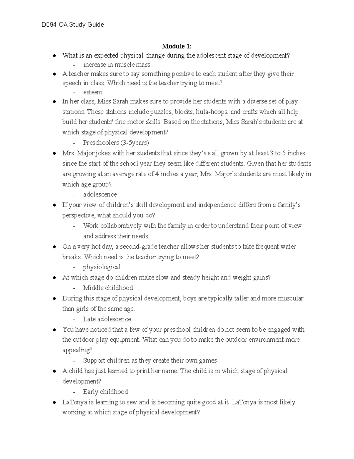 D094 OA Study Guide - Module 1: What is an expected physical change ...