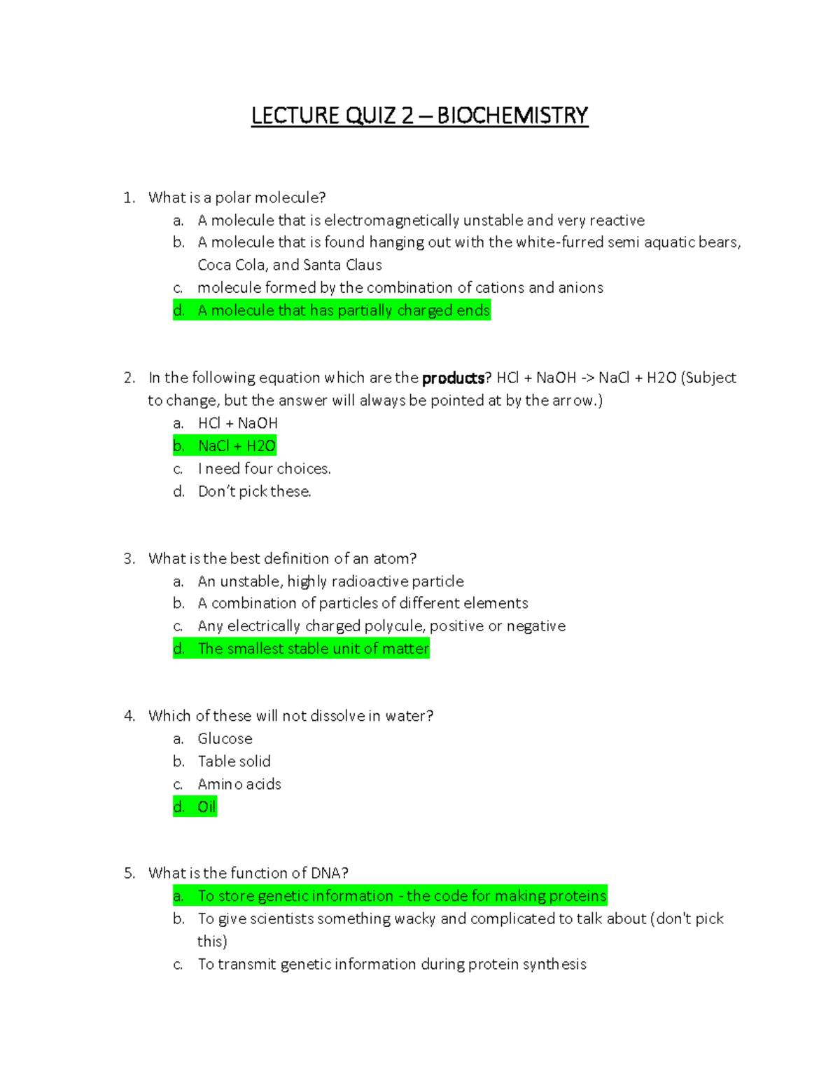 Quiz 2 Biochemistry - This quiz is the 2nd Lecture Quiz you'll receive ...