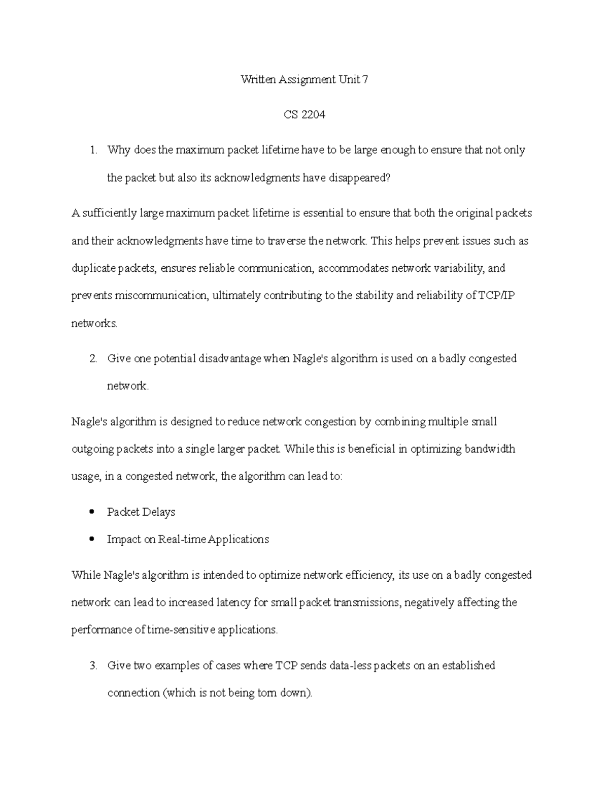 Written Assignment Unit 7 Cs 2204 Written Assignment Unit 7 Cs 2204