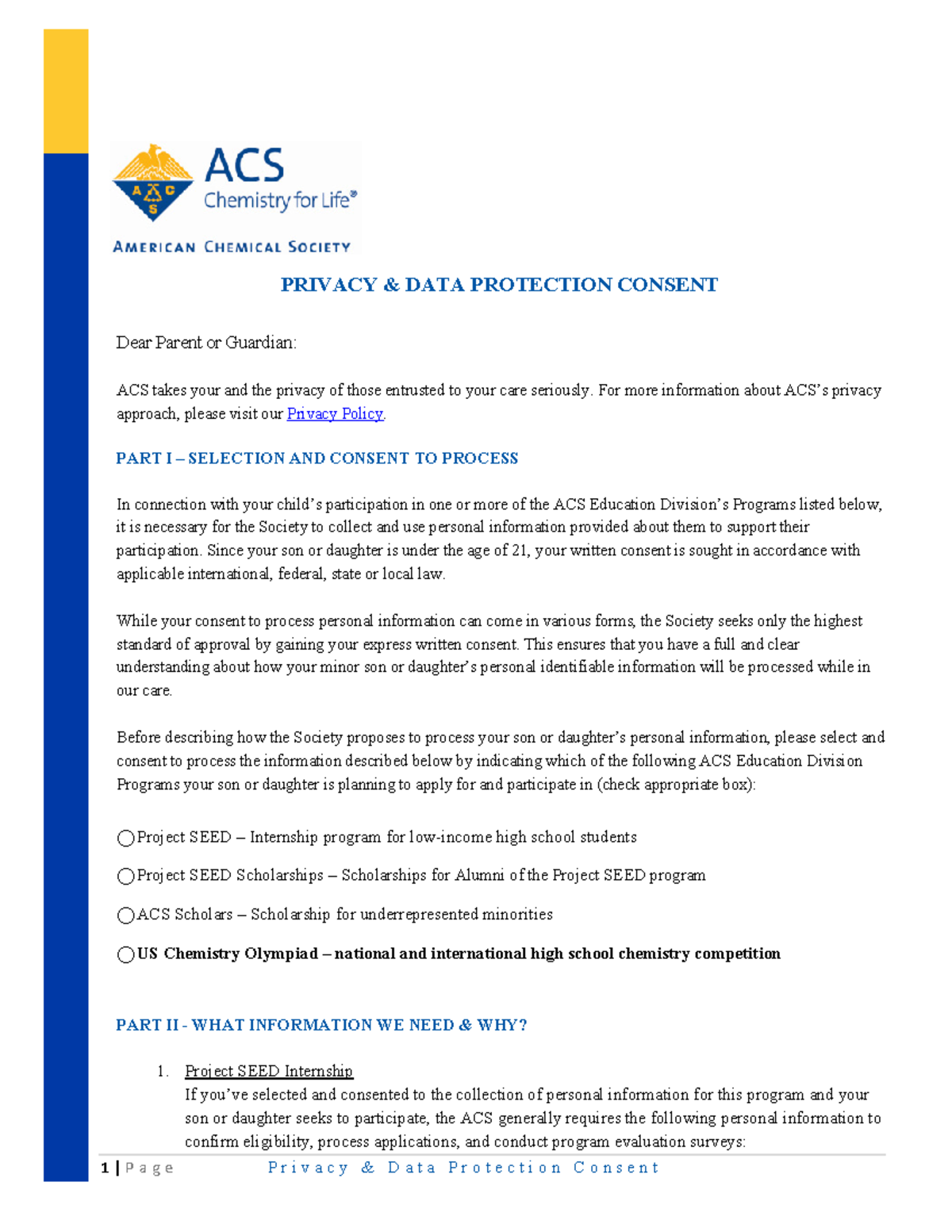 Ed Program Consent Form 2023 - 1 | P a g e P r i v a c y & D a t a P r ...