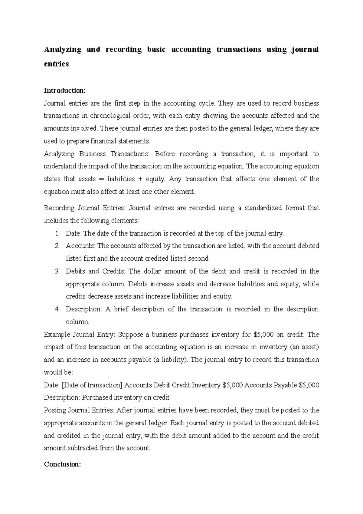 Analyzing and recording basic accounting transactions using journal ...