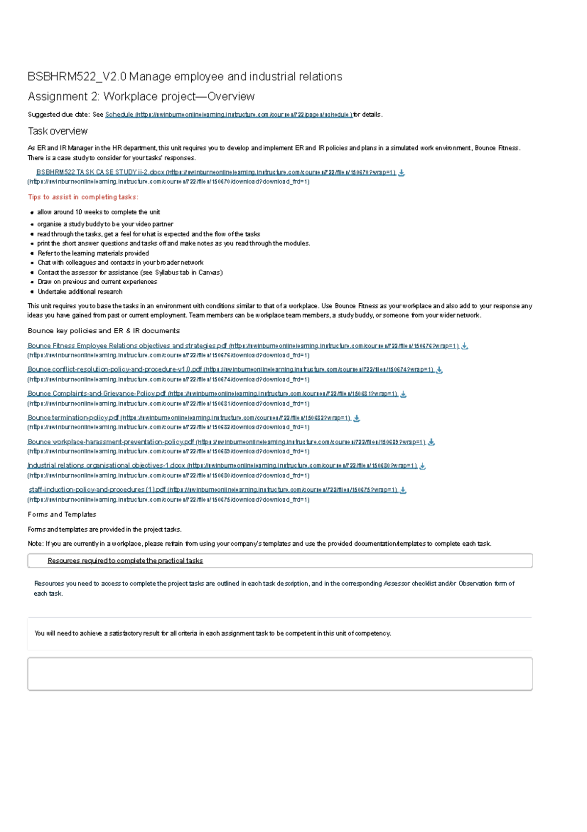 Assignment 2 Workplace project—Overview - BSBHRM522_V2 Manage employee ...