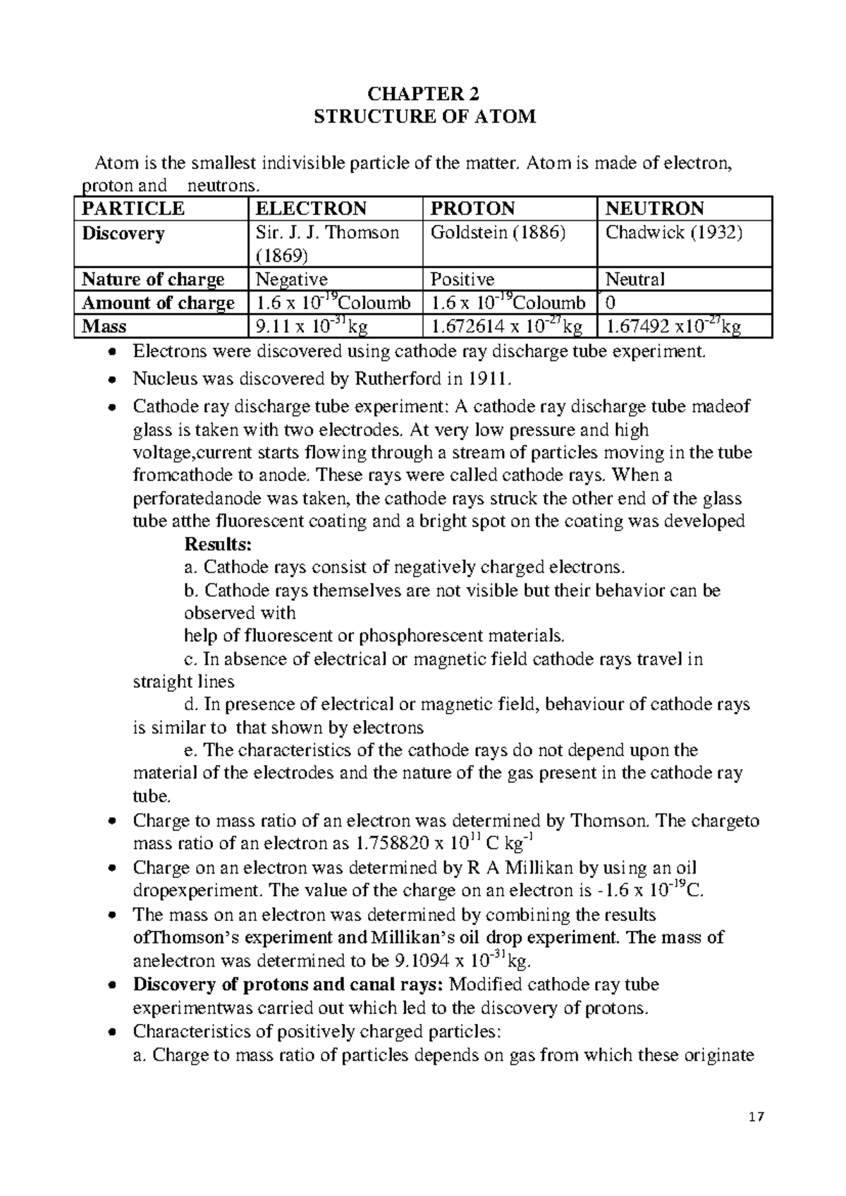 11 chemistry notes ch02 Structure of Atom - CHAPTER 2 STRUCTURE OF ATOM ...