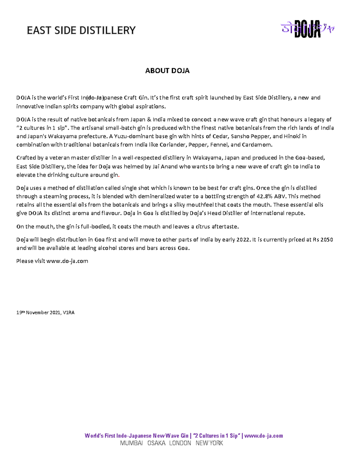 About Doja Gin - World’s First Indo-Japanese New Wave Gin | “2 Cultures ...