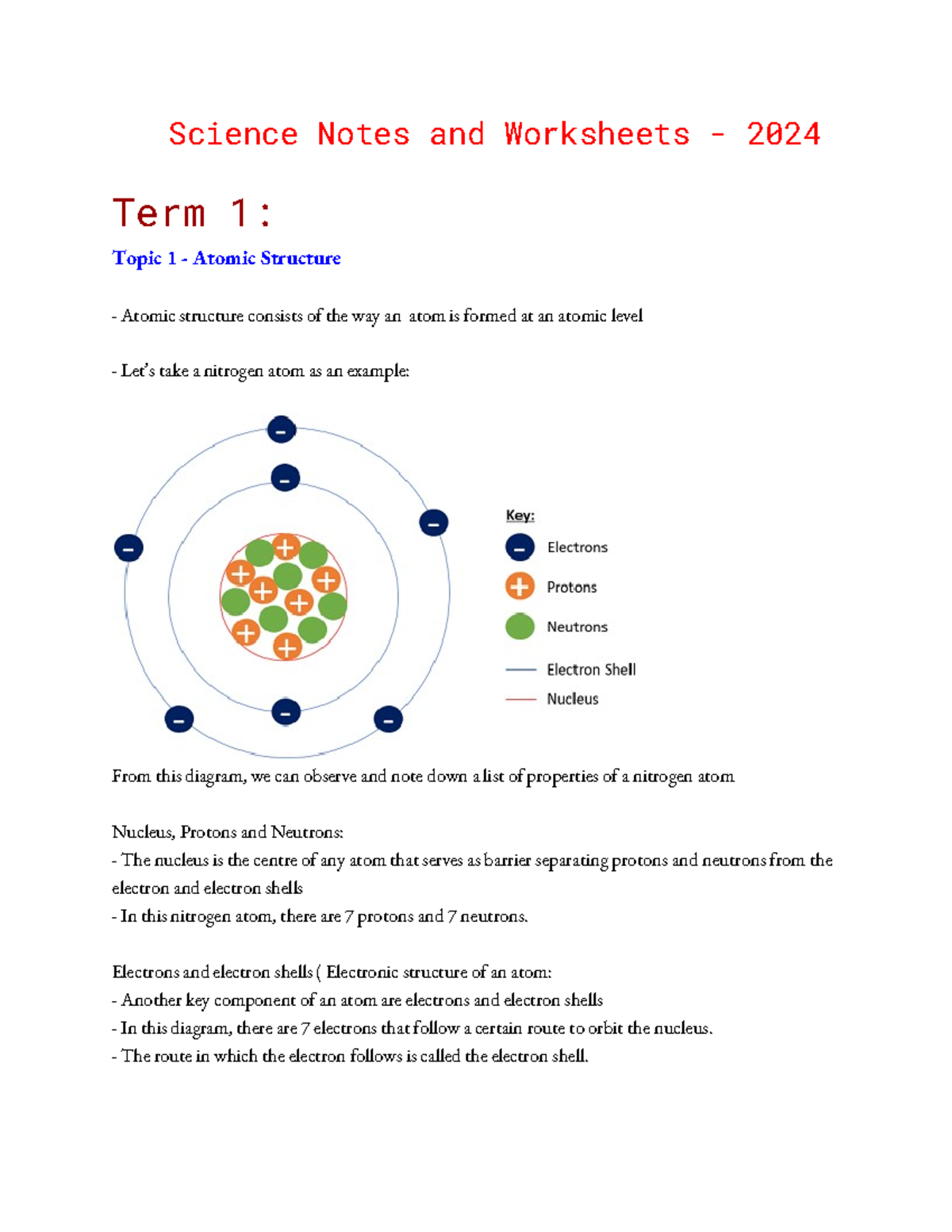 Science Notes Year 8 - 2024 - Science Notes and Worksheets - 2024 Term ...
