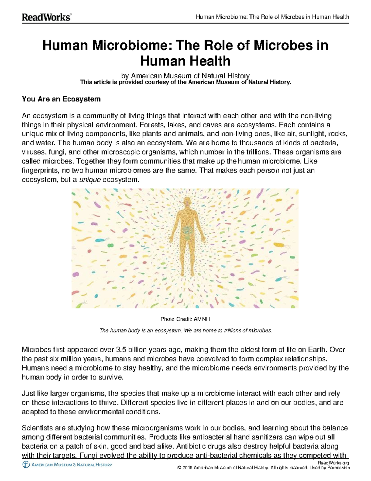 Y9- Human microbe article and questions - Human Microbiome: The Role of ...