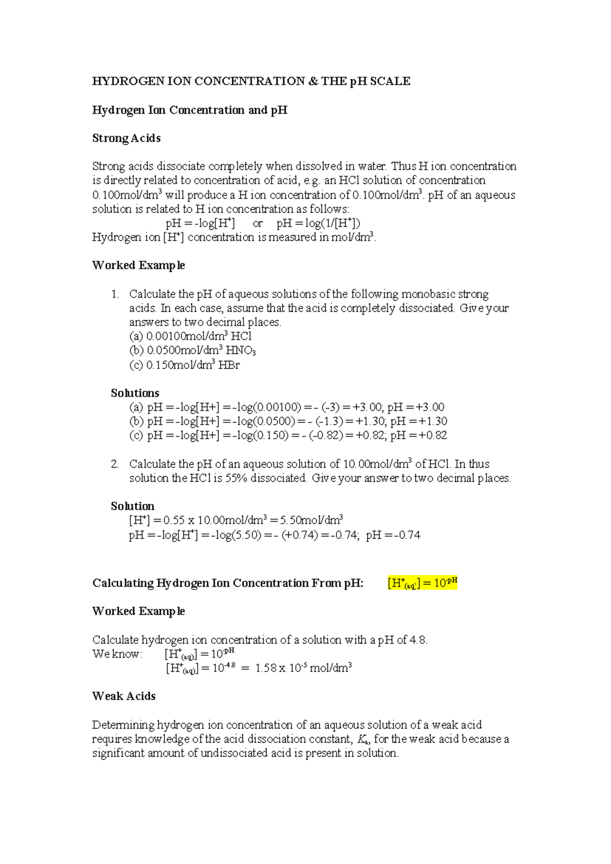 Hydrogen Ion Concentration & the p H Scale - HYDROGEN ION CONCENTRATION ...