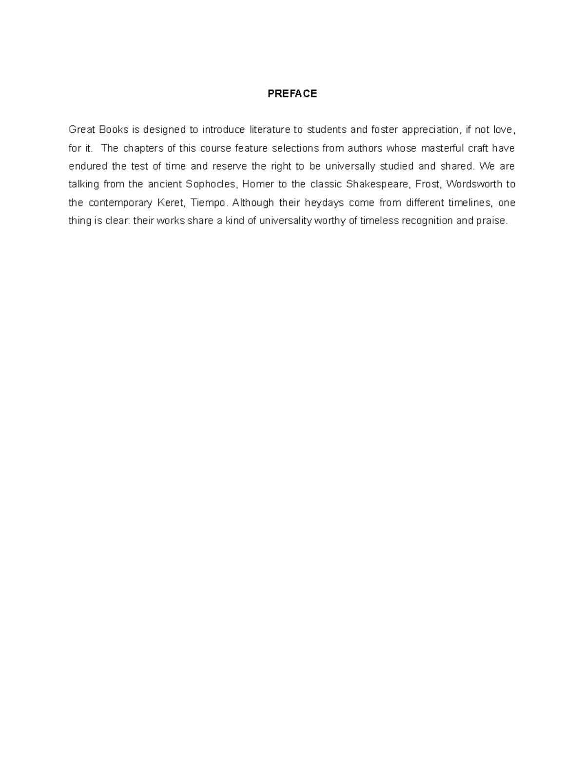 Great Books Part 1 - PREFACE Great Books is designed to introduce ...