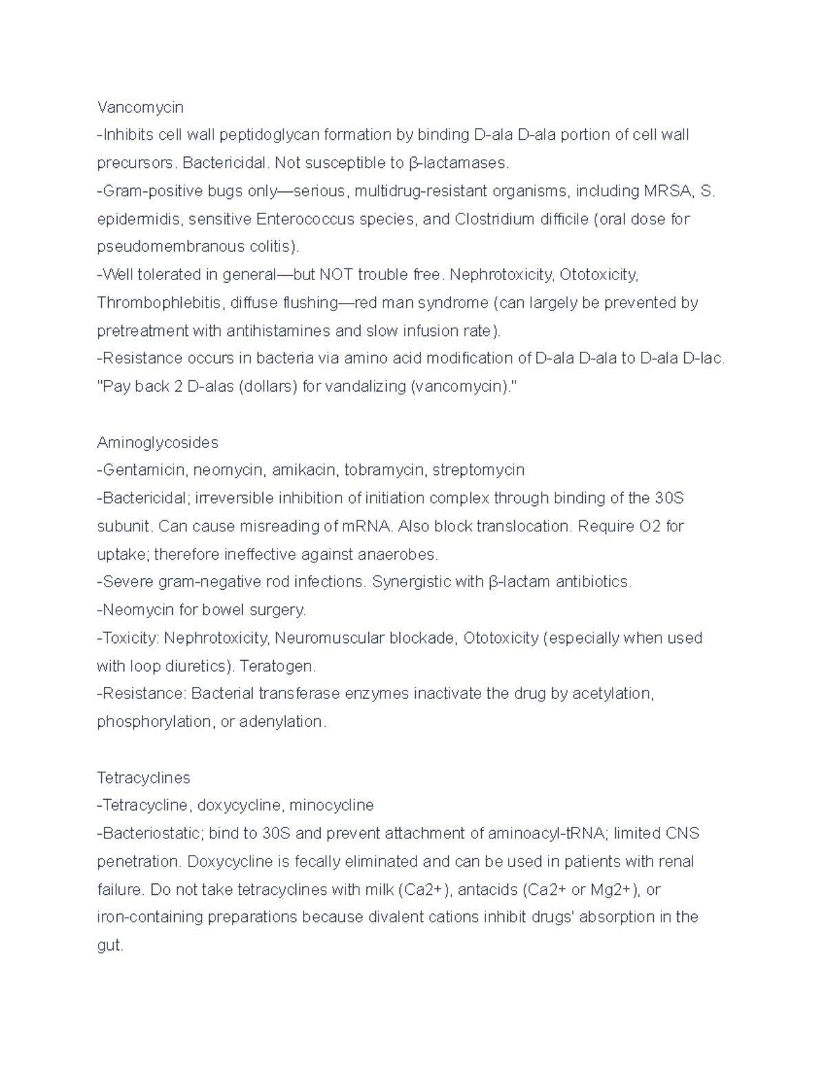 9 nurse notes psychology - Vancomycin -Inhibits cell wall peptidoglycan ...