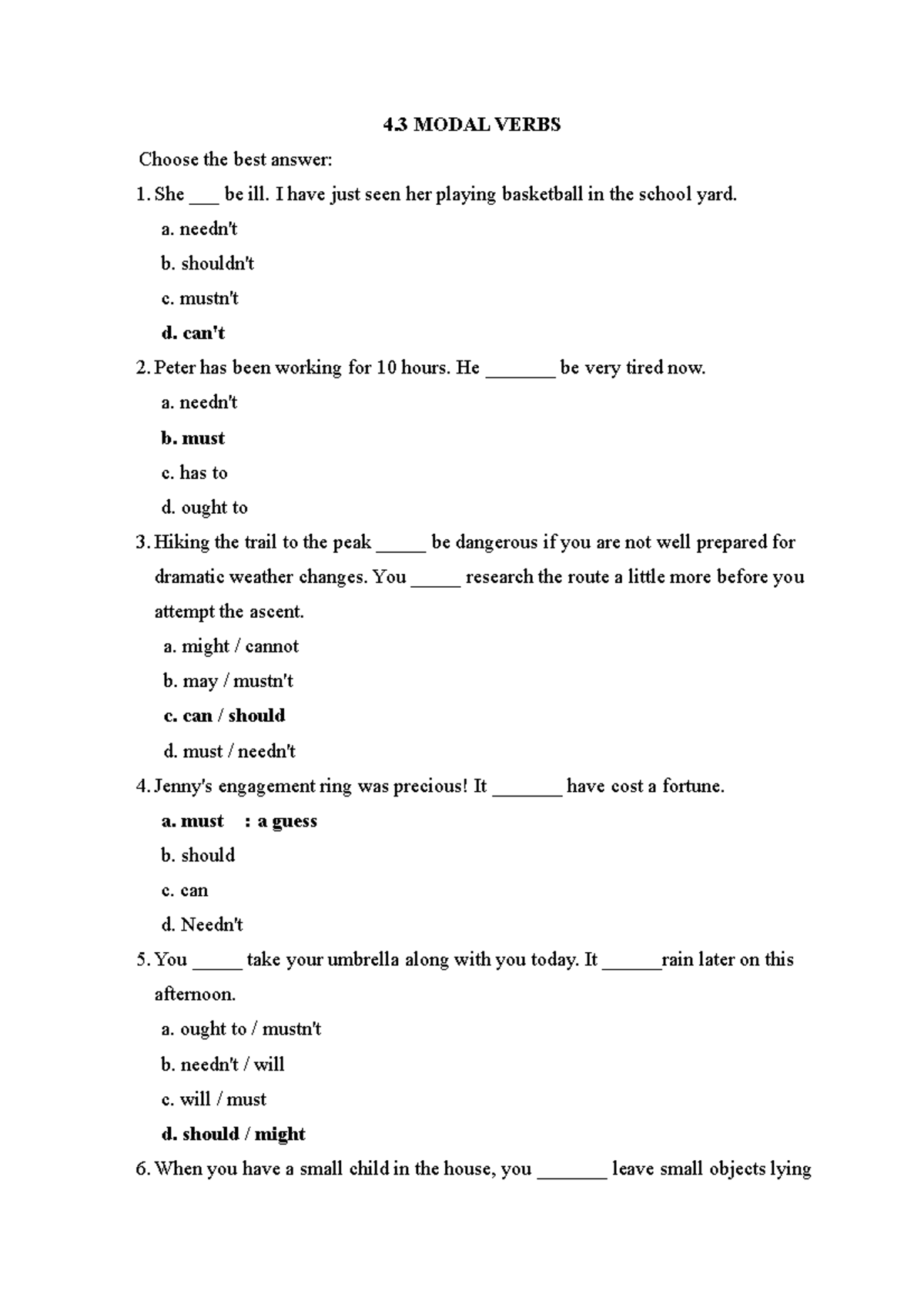 Day 5-Practice-Modal Verbs+Phrasal Verbs+Idioms - 4 MODAL VERBS Choose ...