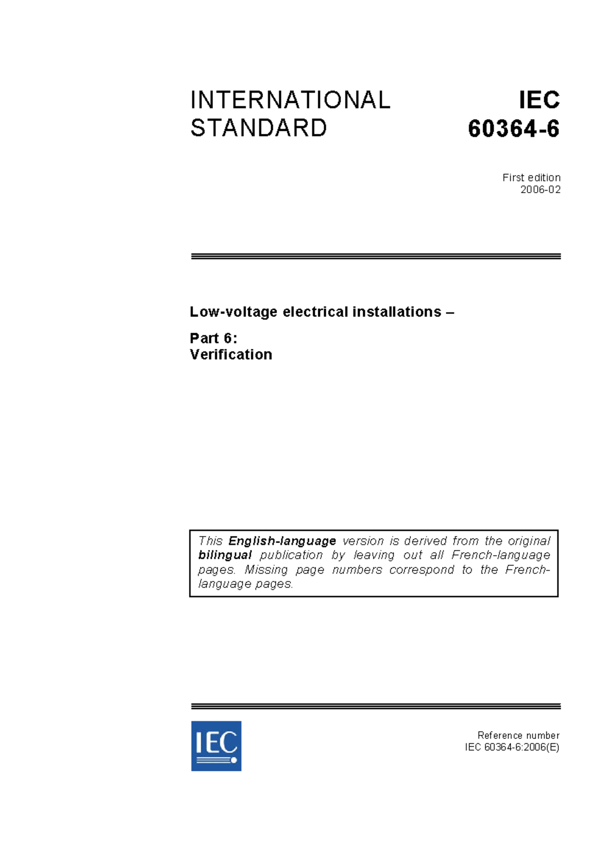 IEC60364-6 - IEC60364-6 - Low-voltage electrical installations ñ Part 6 ...