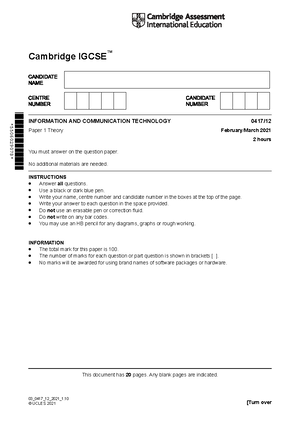 890369 Answer Igcse ICT Theory WB - 1 Cambridge IGCSE ICT Theory ...