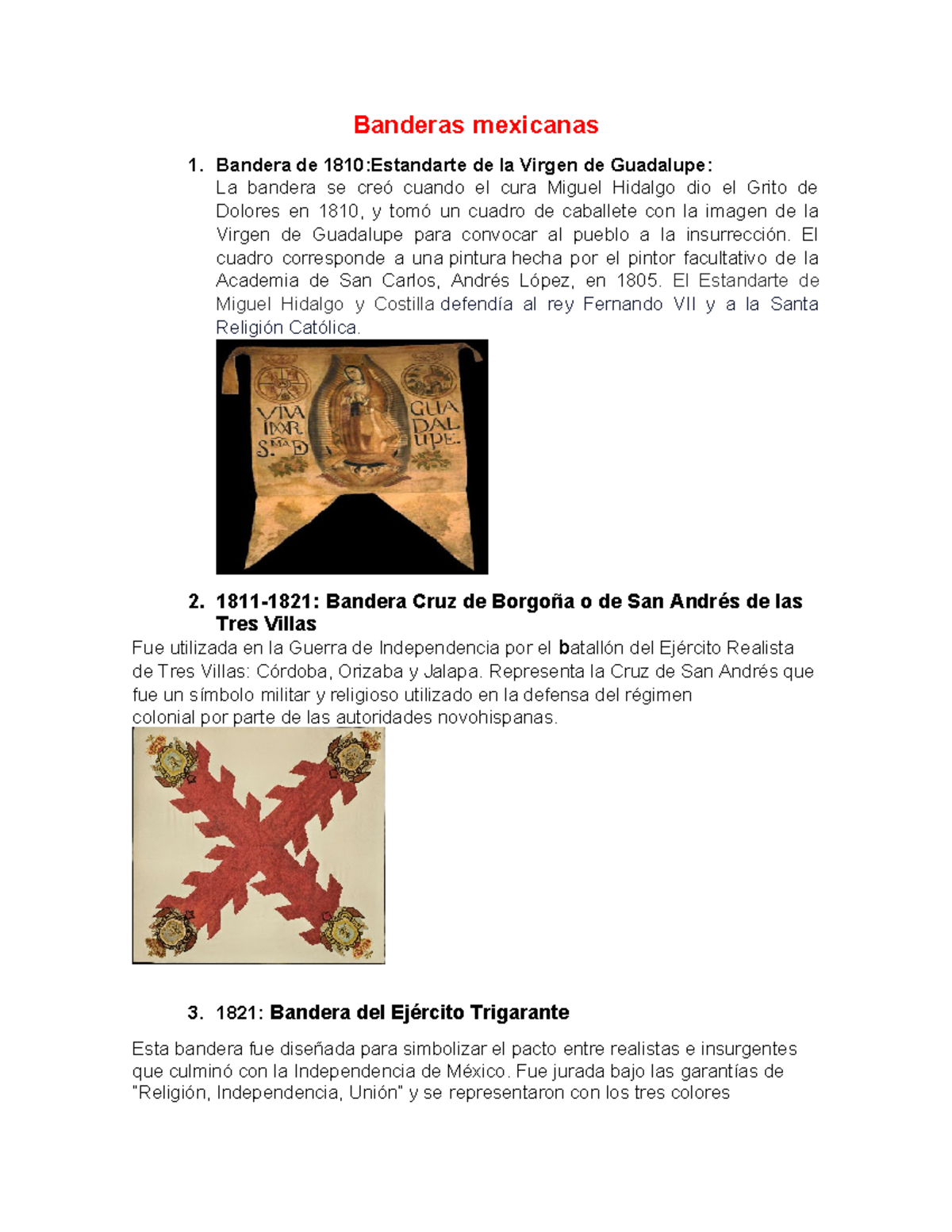 Banderas mexicanas - Bandera de 1810:Estandarte de la Virgen de ...