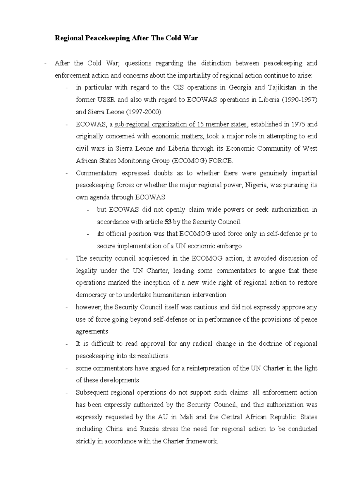 Regimes - Regional Peacekeeping After The Cold War After the Cold War ...