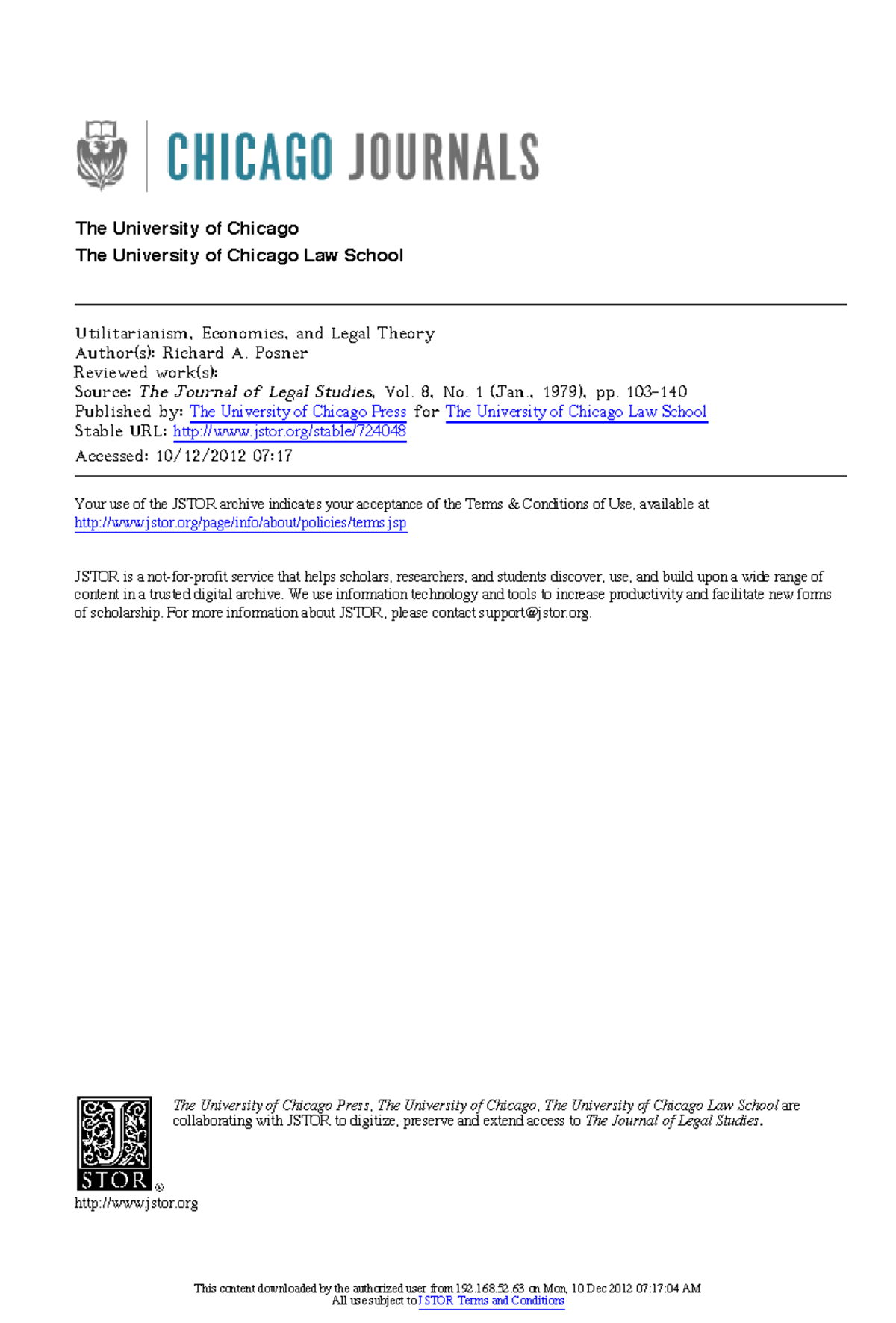 Posner READING FOR CLASS - The University of Chicago The University of ...