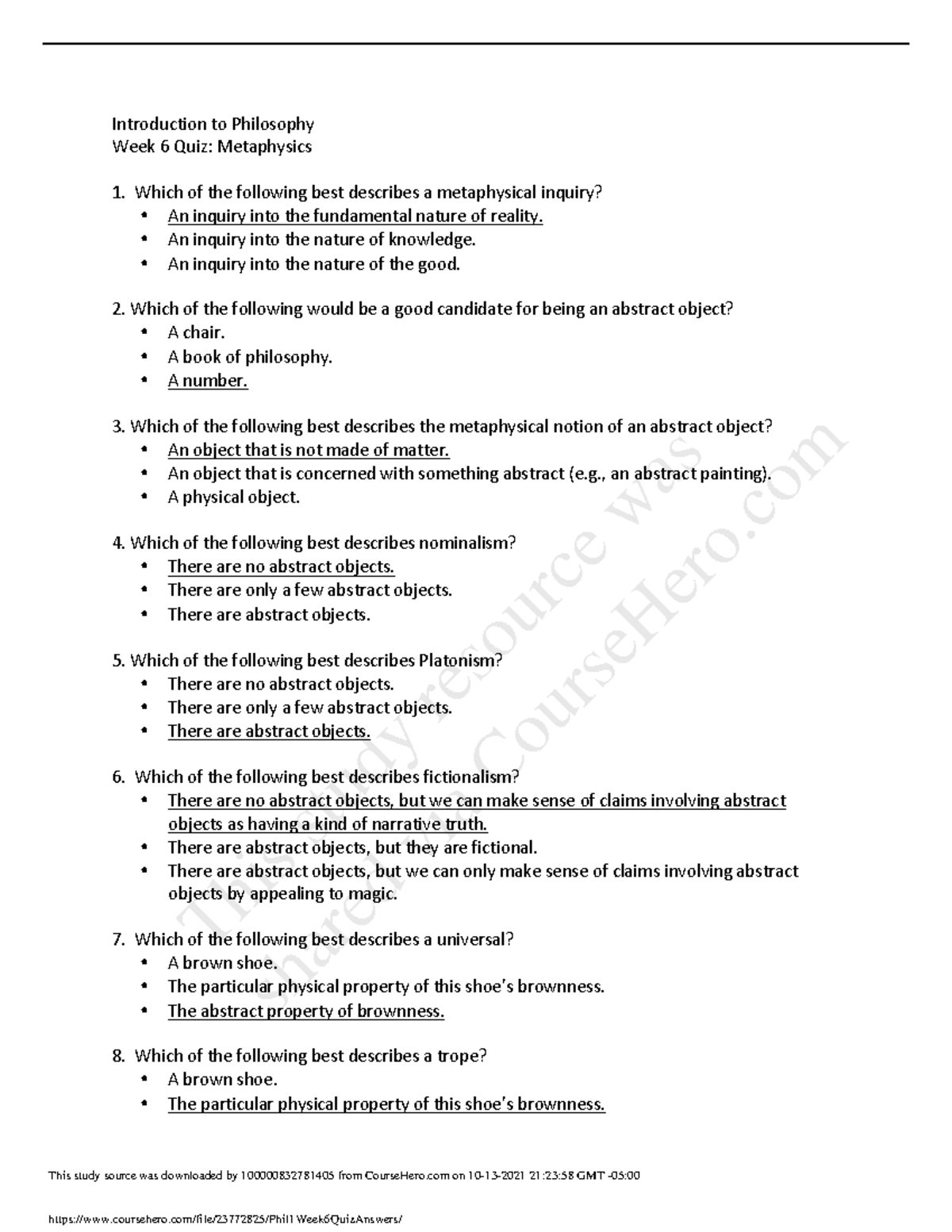 Quiz 6 - quizzes for philosophy - PHILOS 1 - UCI - Studocu