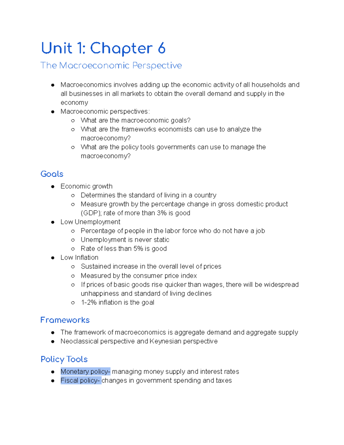 Unit 1 Chapter 6 Macroeconomic Perspective - Unit 1: Chapter 6 The ...