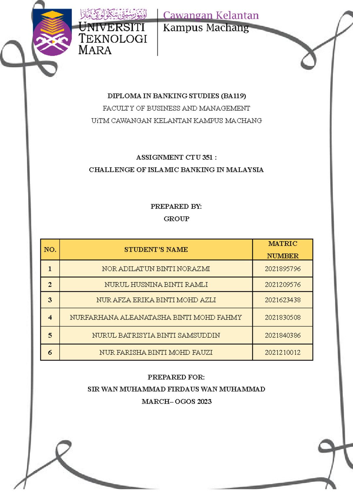 CTU 351 Assignment - DIPLOMA IN BANKING STUDIES (BA119) FACULTY OF ...