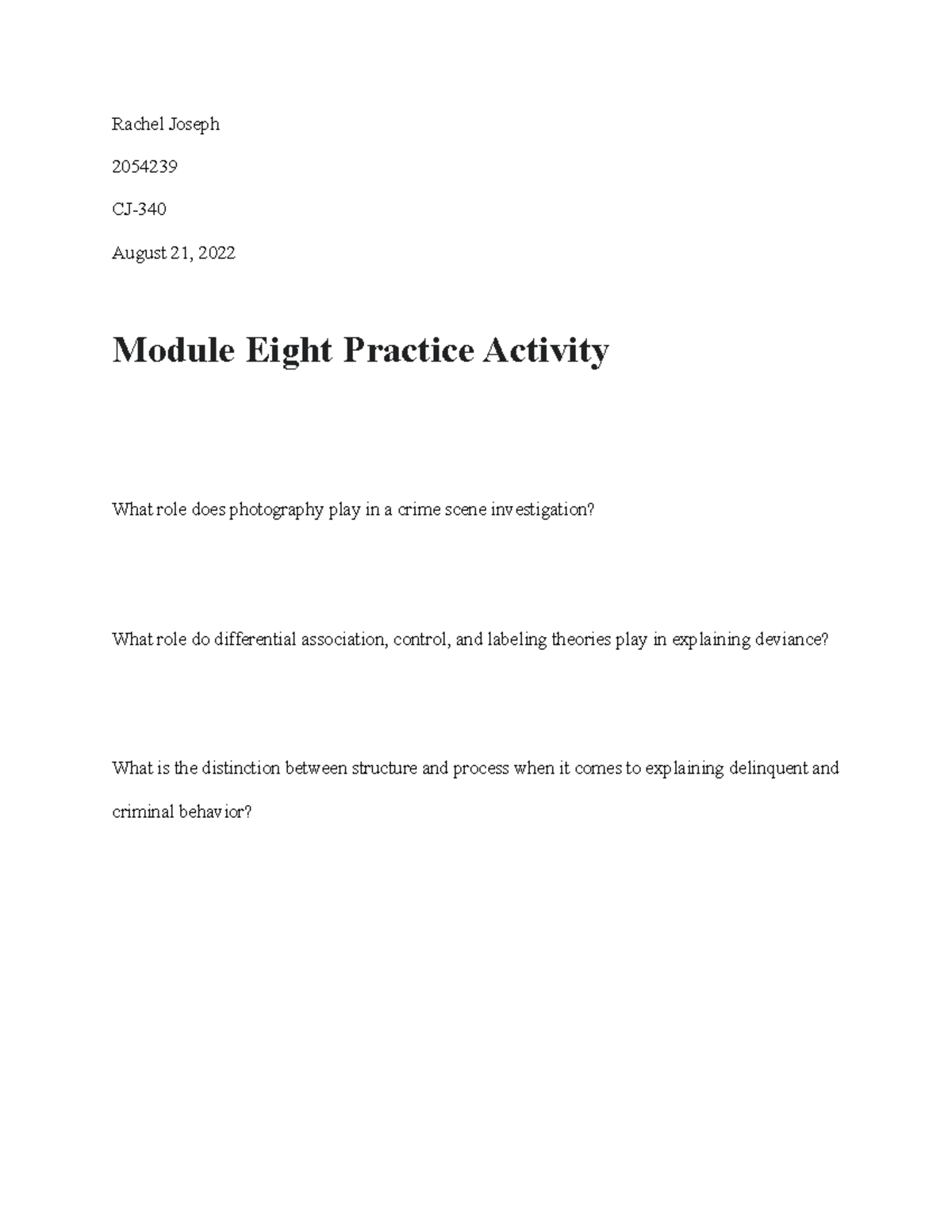 Module Eight Practice Activity - CJ520 - Rachel Joseph 2054239 CJ ...