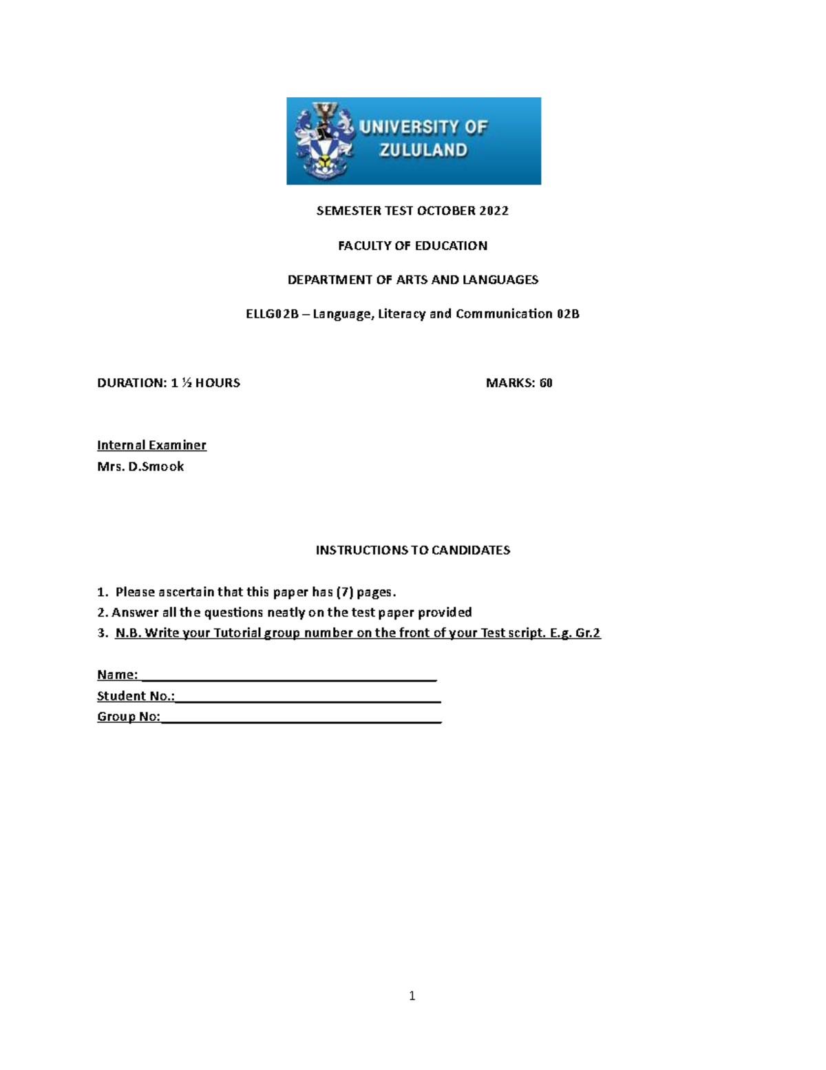 ELLG02B 2nd semester test memo 2022 Application - SEMESTER TEST OCTOBER ...