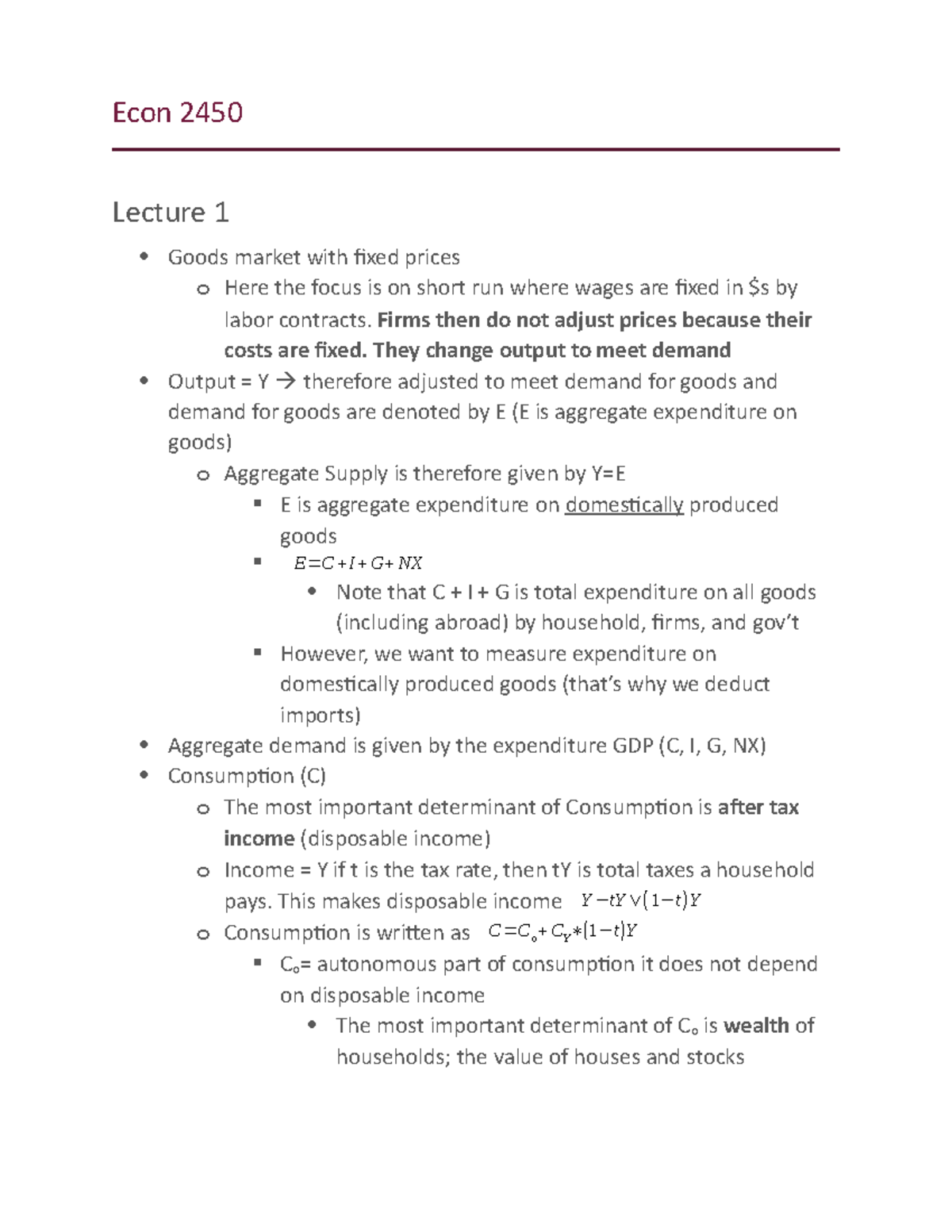 Econ 2450 - Notes for the class they are shorthand but cover all ...