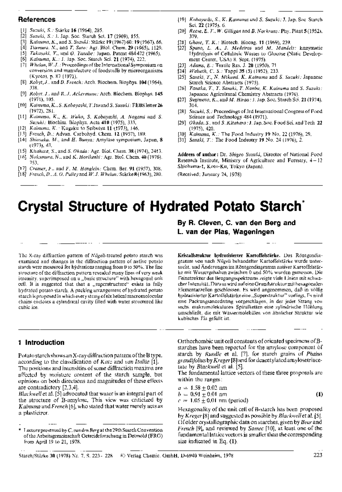 Crystal Structure of Hydrated Potato Sta - References zyxwvutsr 1191 ...