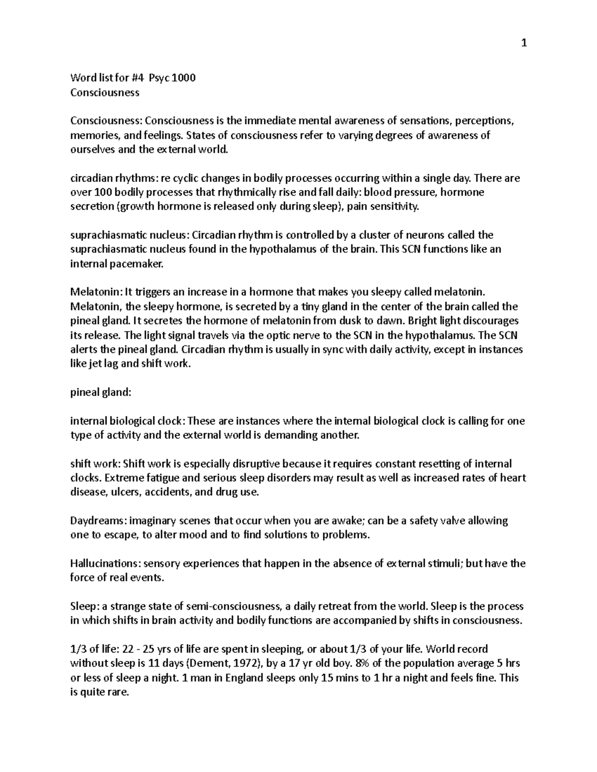 Word list for #4 - Lecture notes. - Word list for #4 Psyc 1000 ...