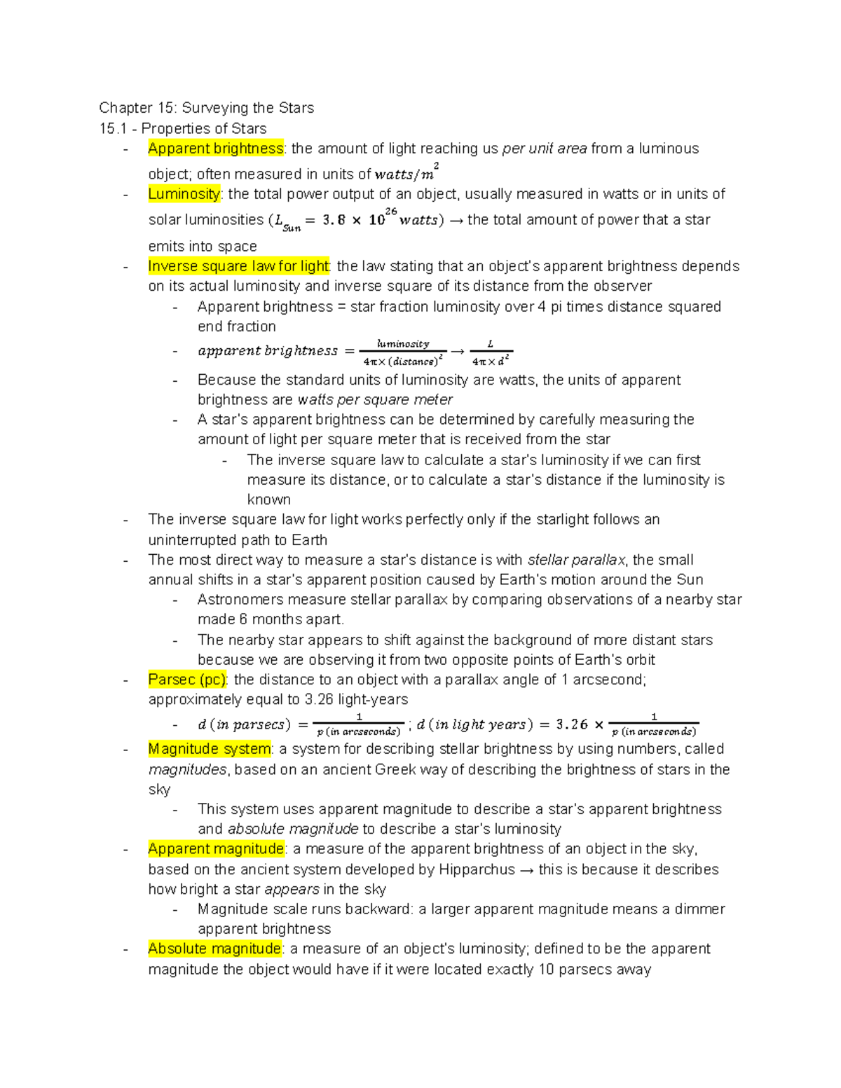 Chapter 15 Notes - Chapter 15: Surveying the Stars 15 - Properties of ...