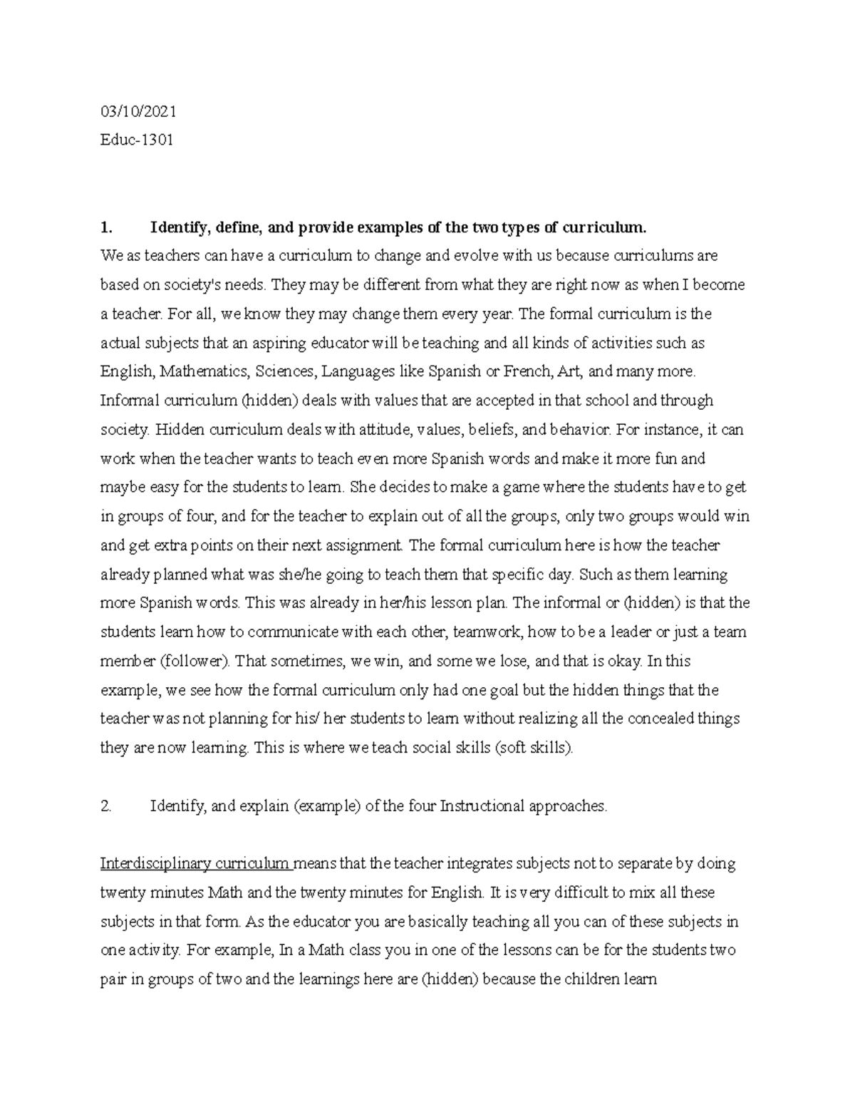 Assignment #3 Educ-1301 - 03/10/ Educ- 1. Identify, define, and provide ...