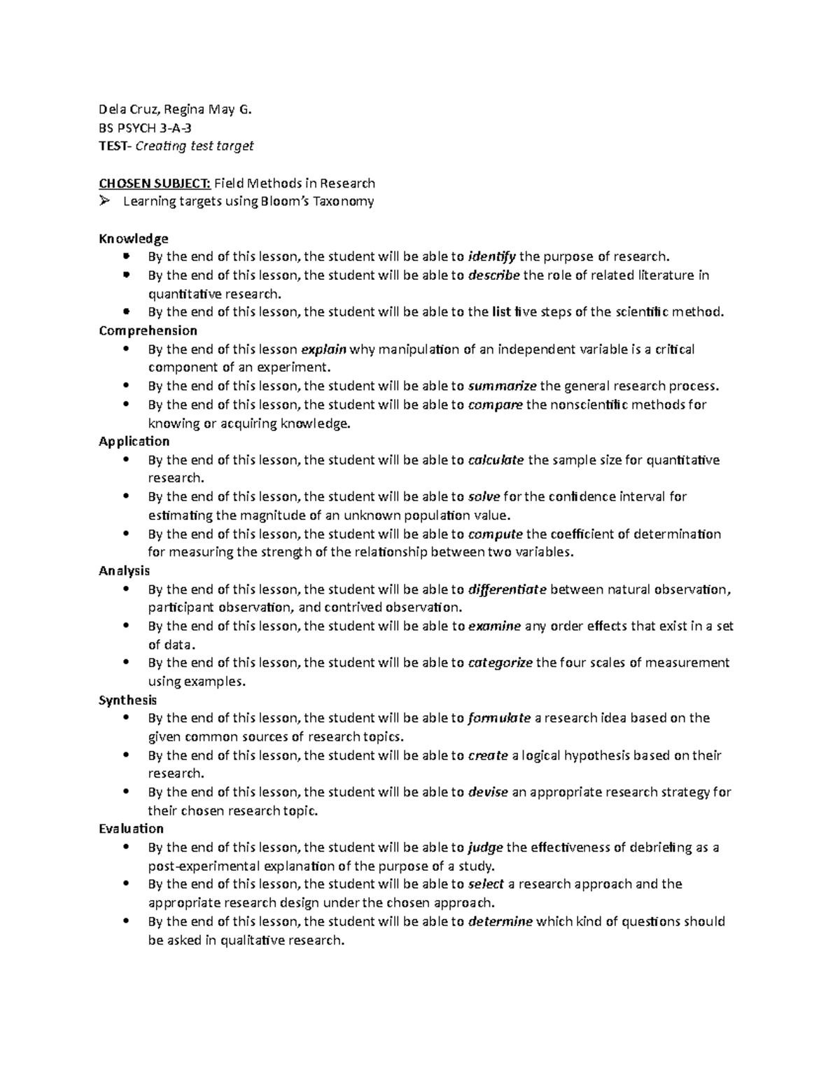 Test and Measuremenr- Creating Test target - Dela Cruz, Regina May G ...