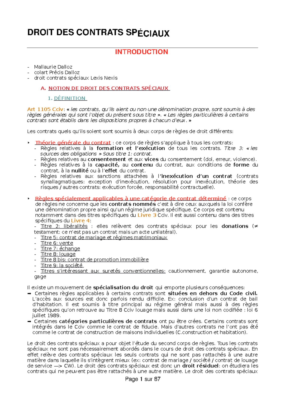Droit des Contrats spéciaux - DROIT DES CONTRATS SPÉCIAUX INTRODUCTION ...