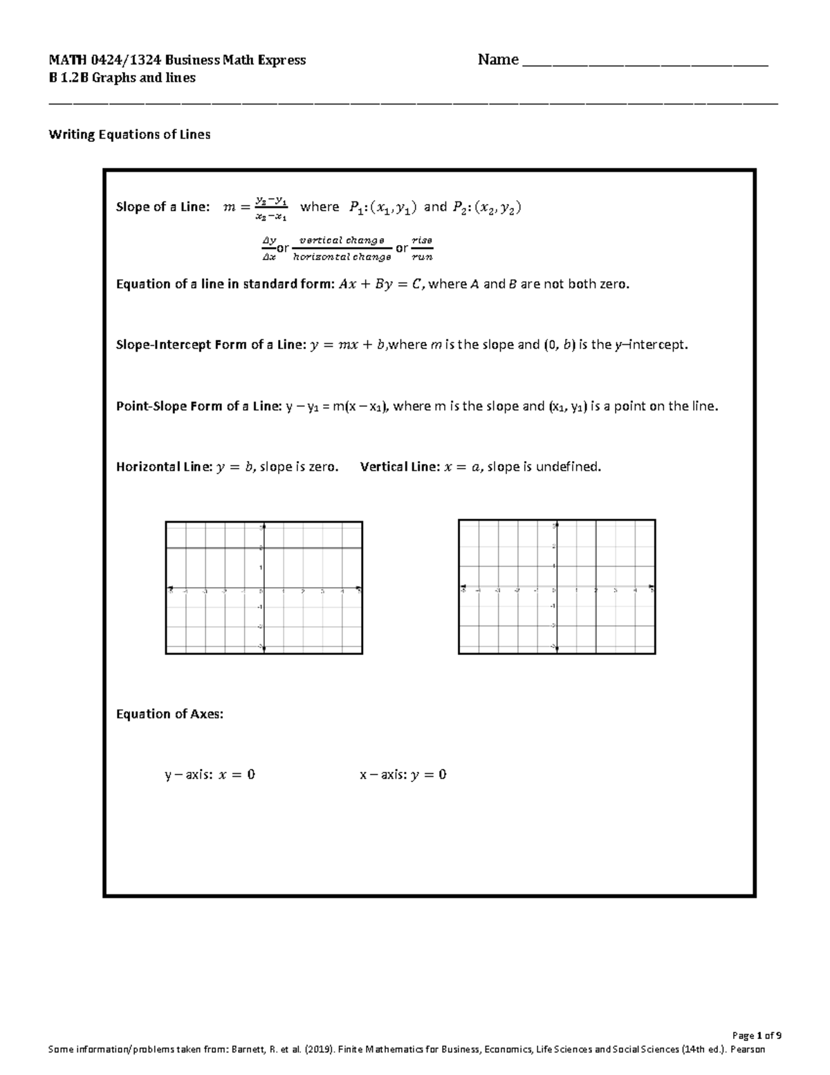 Graphs and Lines - MATH 0424/1324 Business Math Express Name - Studocu
