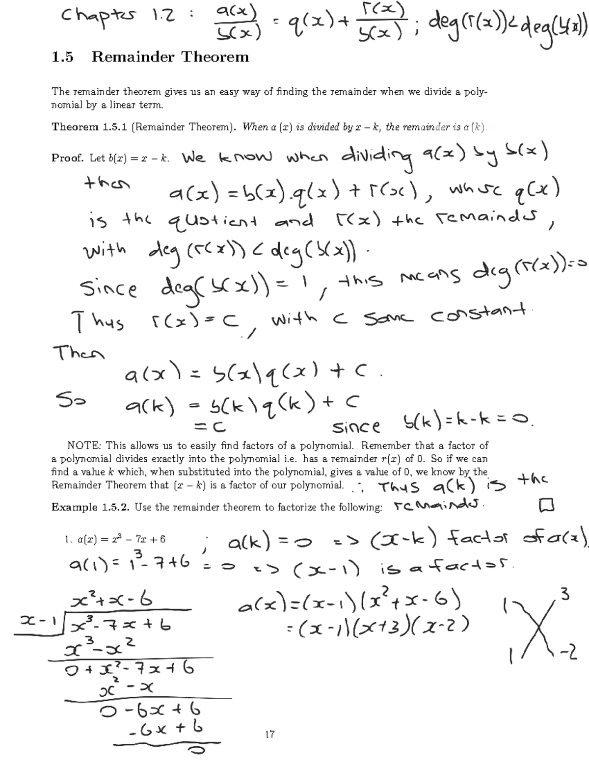 Week 1 Algebra Lecture 2 2 Remainder Theorem Notes 1 Remainder week-1-algebra-lecture-2-2-remainder-theorem-notes-1-remainder