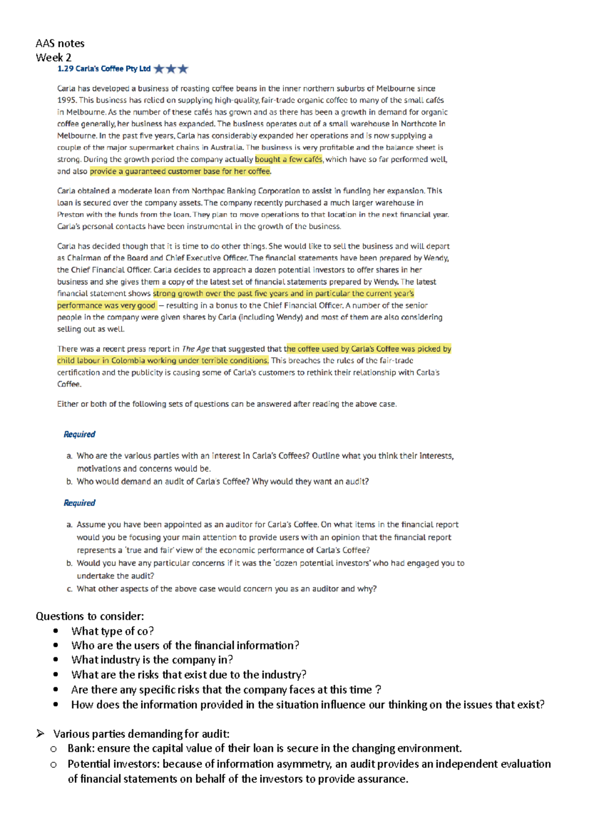AAS notes - o Potential investors: because of information asymmetry, an ...