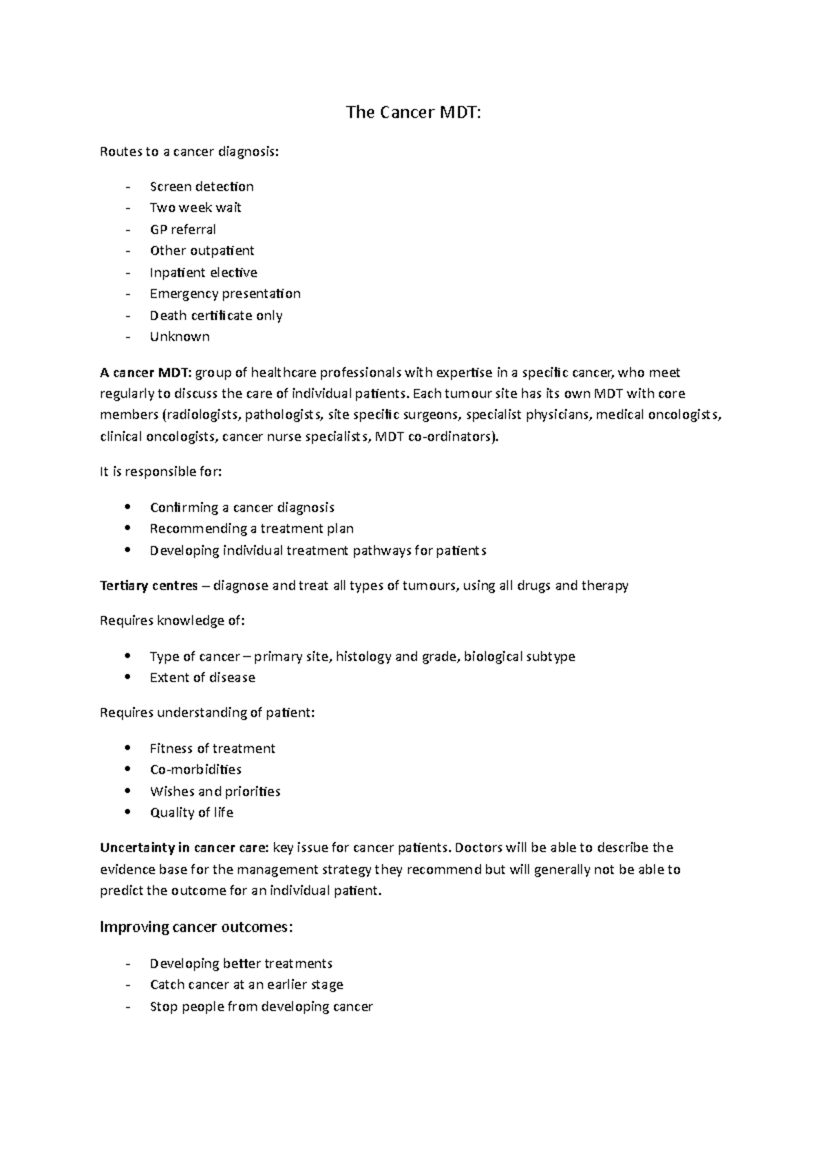The Cancer MDT - Oncology lecture notes - The Cancer MDT: Routes to a ...
