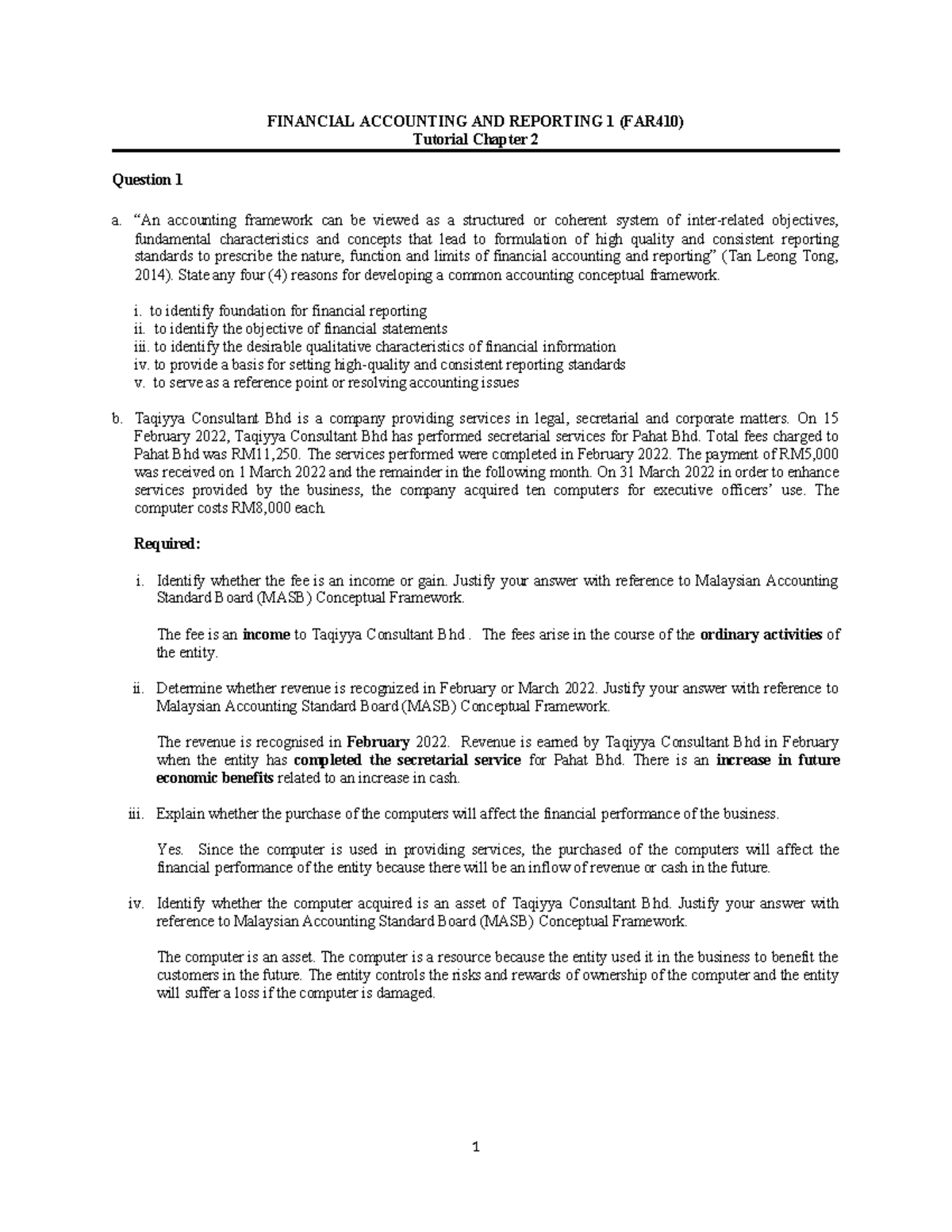 FAR410 Tutorial Chapter 2 Answers - FINANCIAL ACCOUNTING AND REPORTING ...