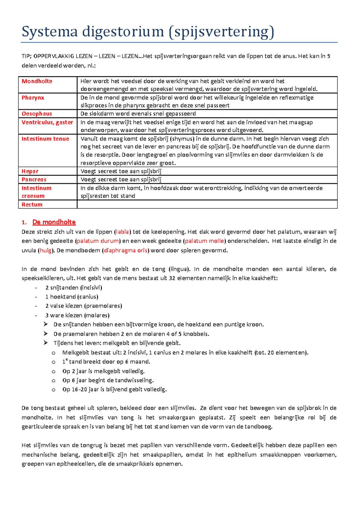 Samenvatting Systema digestorium (spijsvertering) - Systema digestorium ...
