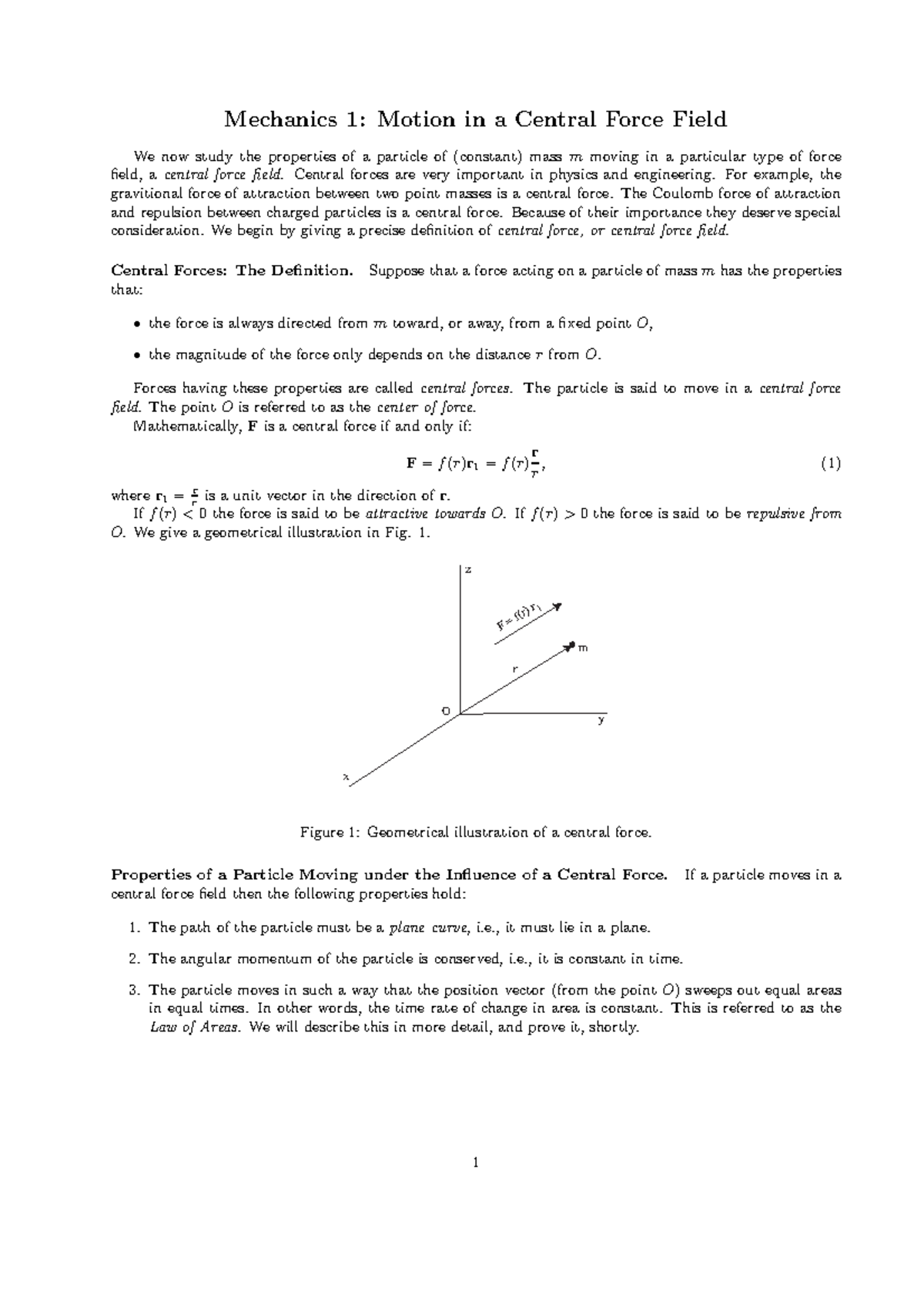 MATH11009 2016-2017 Lecture Notes - Central Forces - Mechanics 1 ...